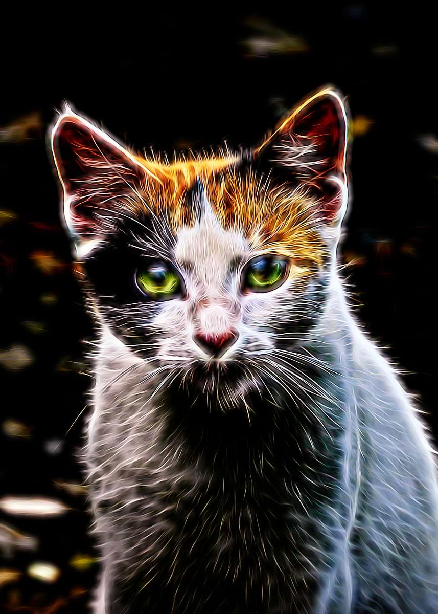 'Electric cat portrait' Poster, picture, metal print, paint by Dimy ...