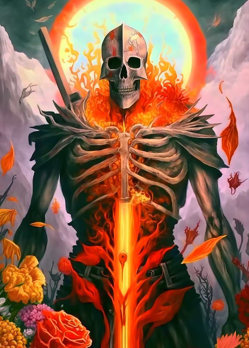'Blazing Floral Skeleton' Poster, picture, metal print, paint by ...
