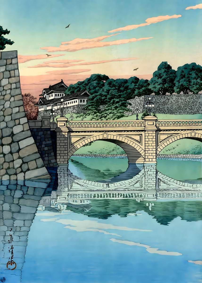 'Ukiyo e Nijubashi Bridge' Poster, picture, metal print, paint by ...