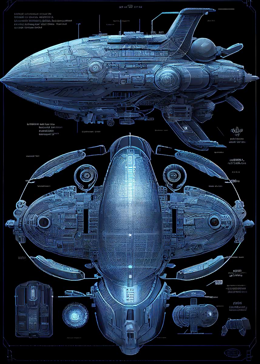 'Alien spaceship blueprint' Poster, picture, metal print, paint by ...