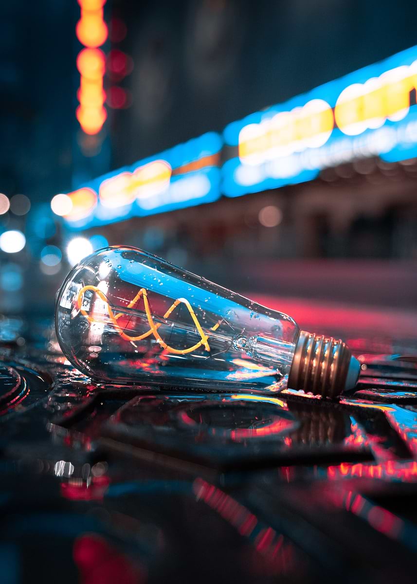 'Light Bulb City Night Shot' Poster, picture, metal print, paint by ...