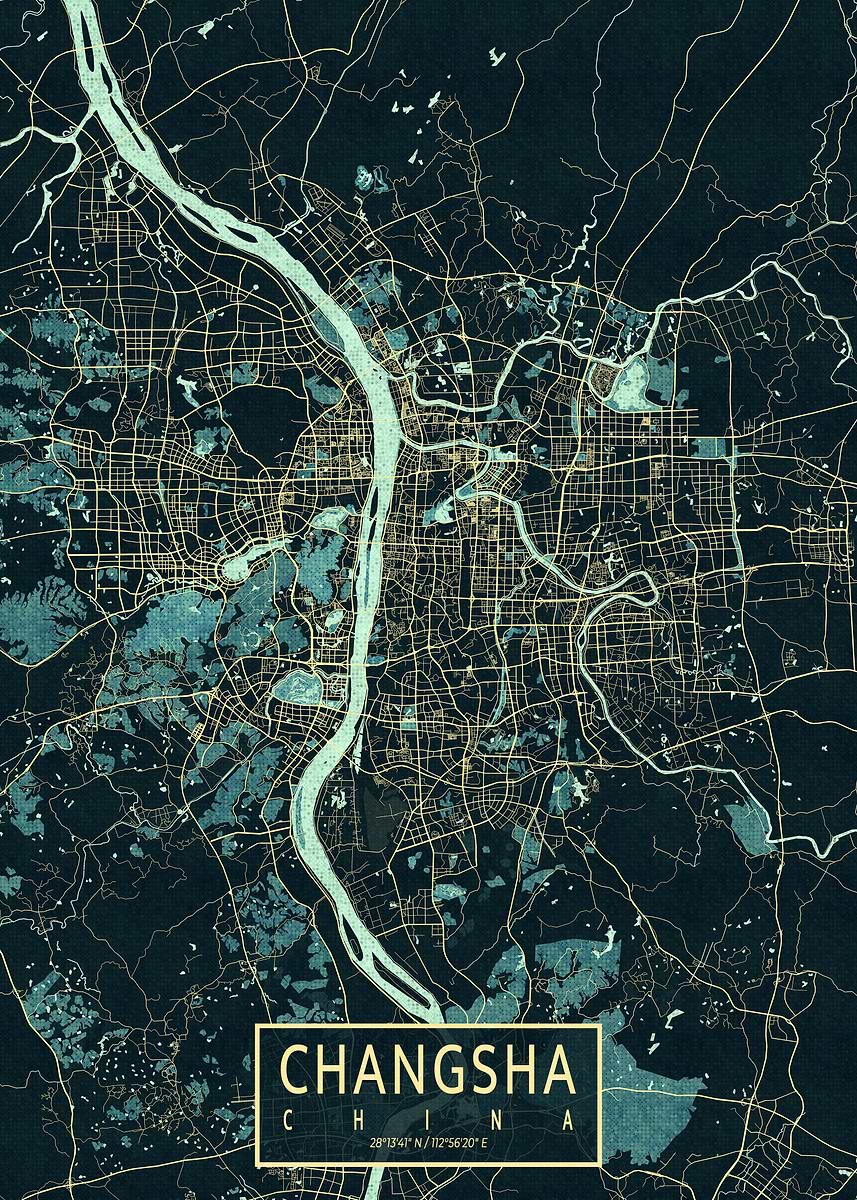'Changsha City Map Summer' Poster, picture, metal print, paint by deMAP ...