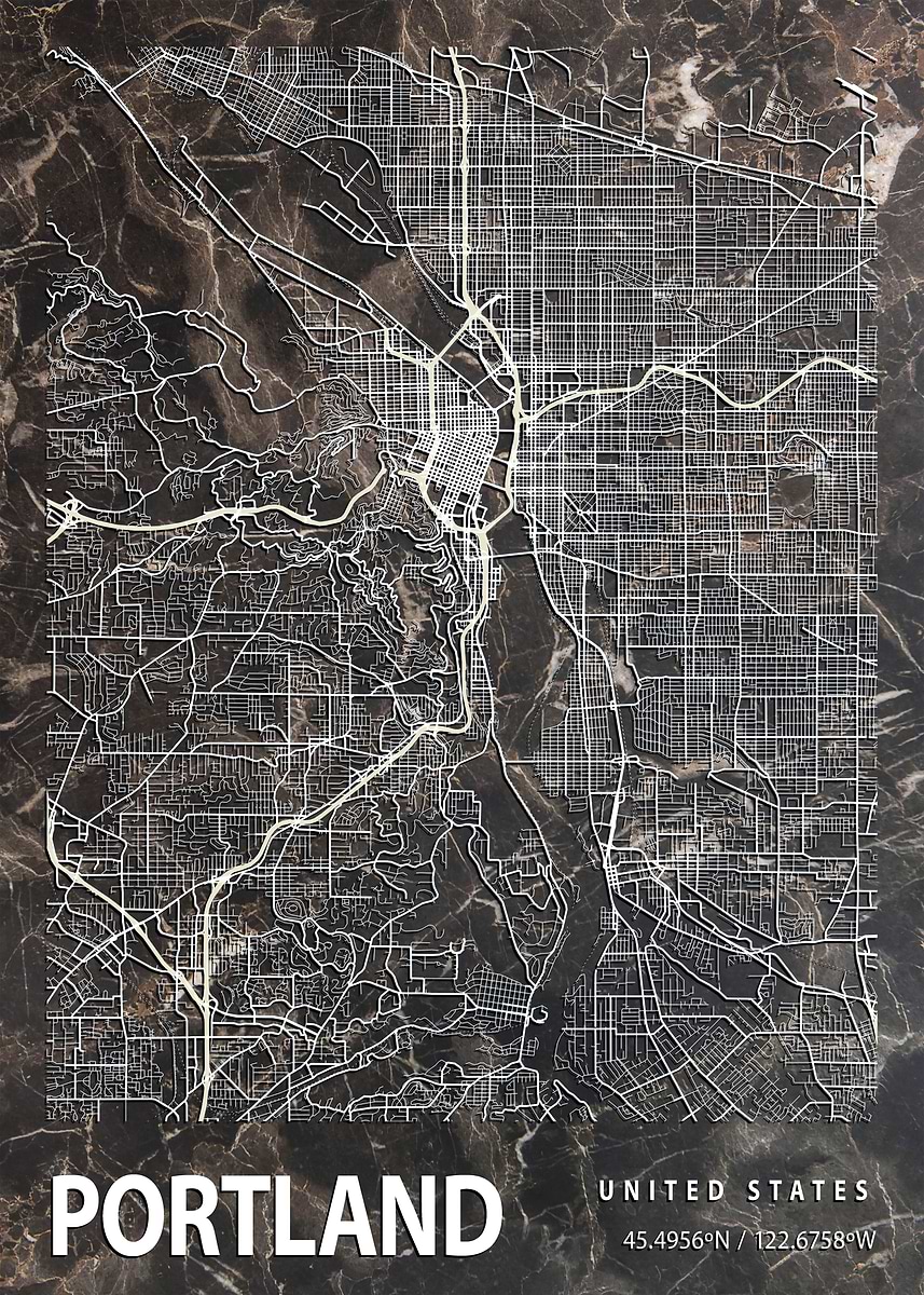 'PORTLAND CITY MAP' Poster, picture, metal print, paint by Nae | Displate