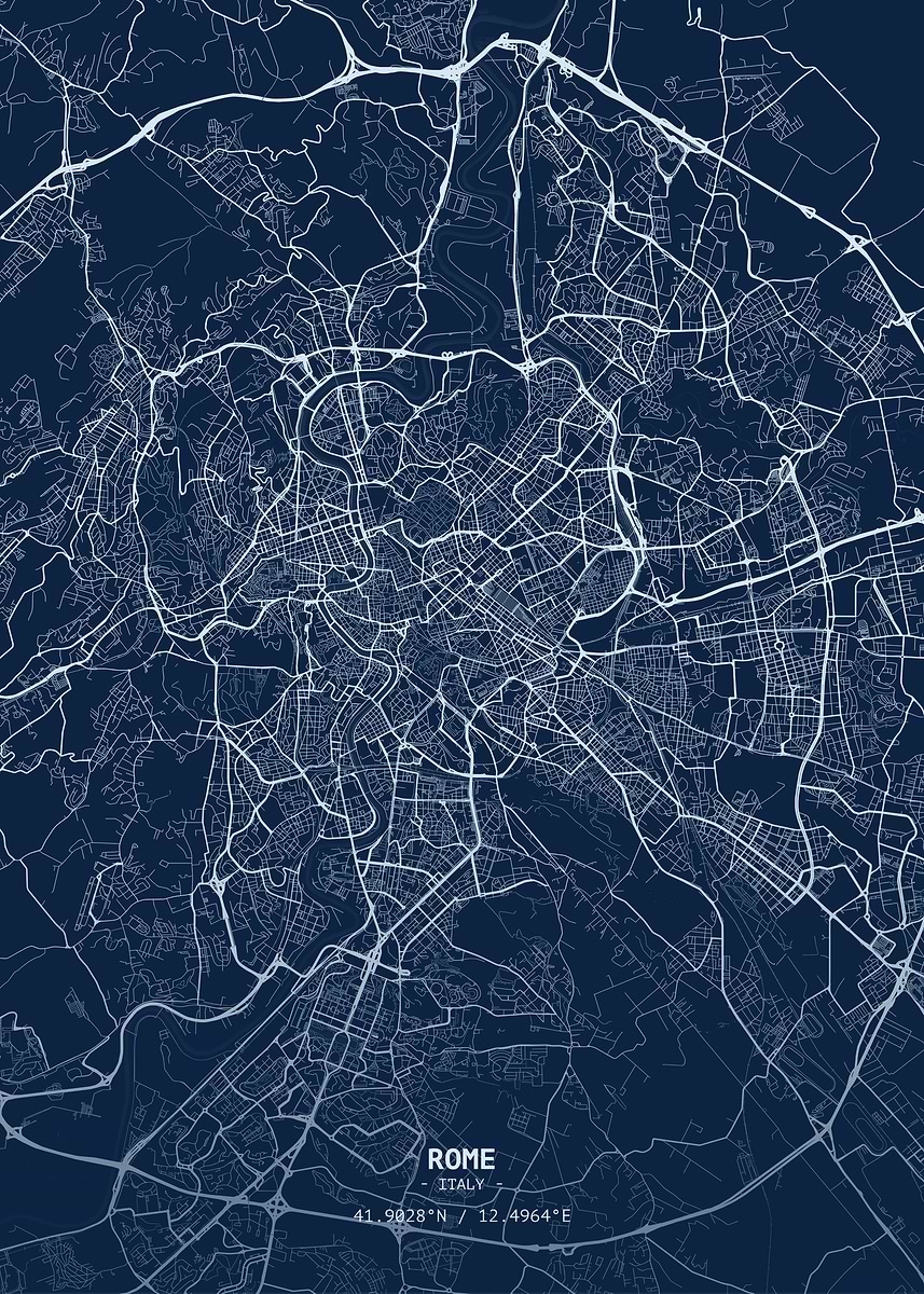 'Rome Blueprint Map' Poster, picture, metal print, paint by Hatless ...