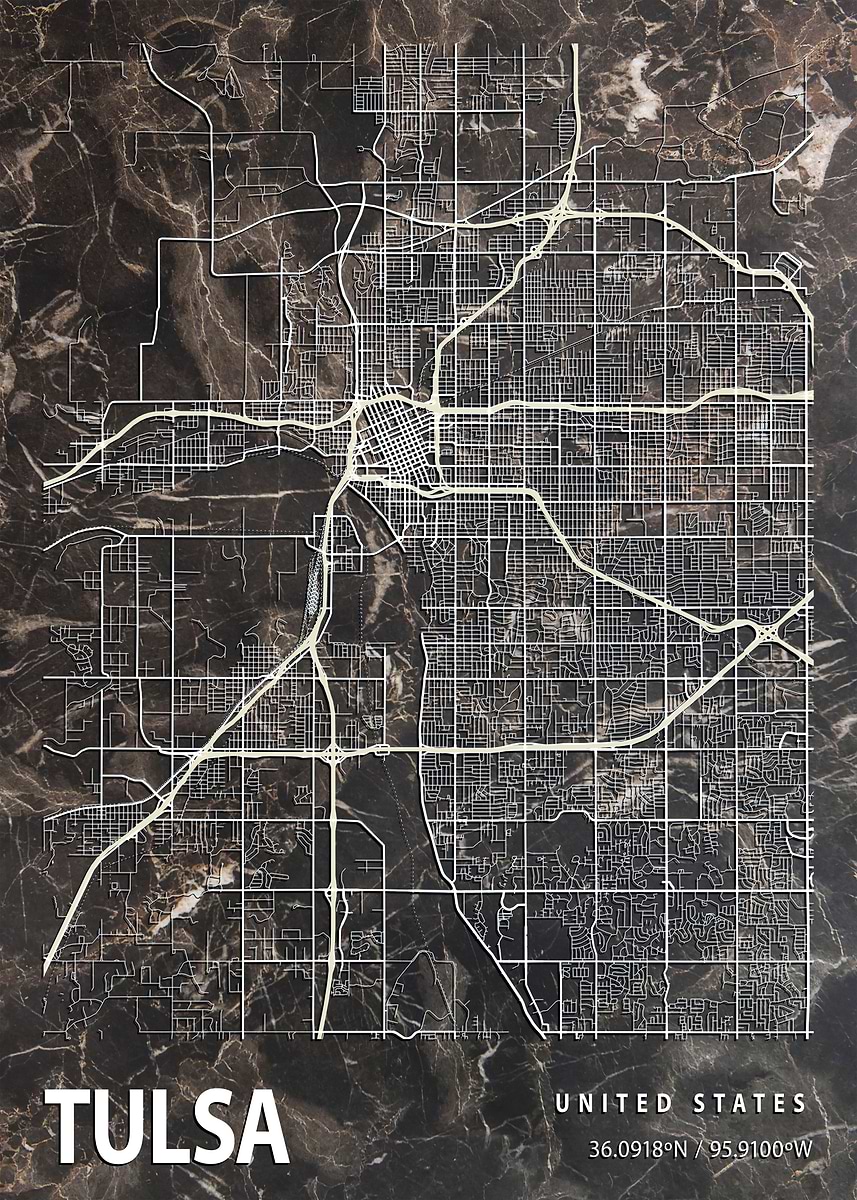 'TULSA CITY MAP' Poster, picture, metal print, paint by Nae | Displate