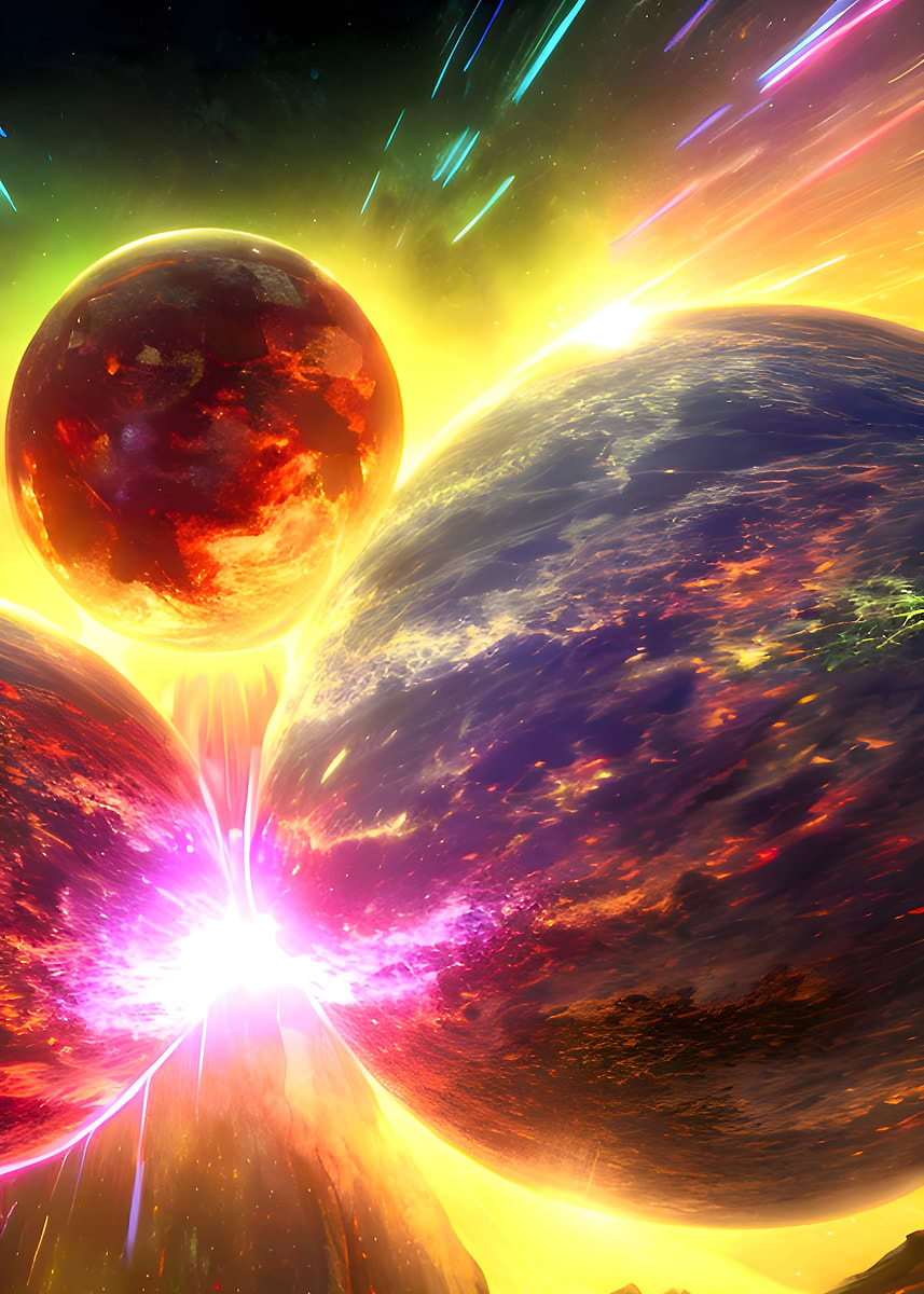 'Planets collide in Space' Poster, picture, metal print, paint by ...