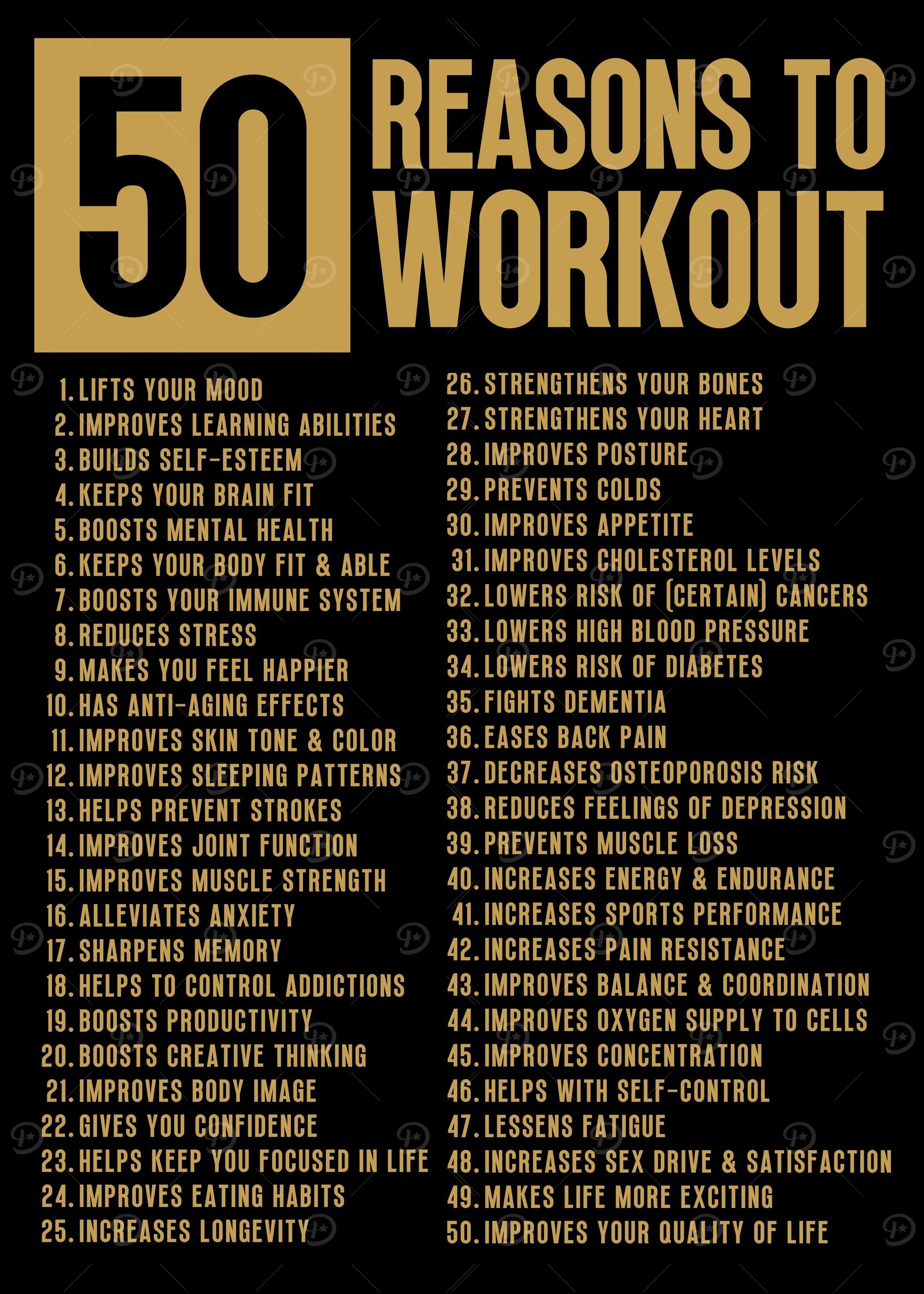 '50 Reason to Workout' Poster, picture, metal print, paint by Yess ...