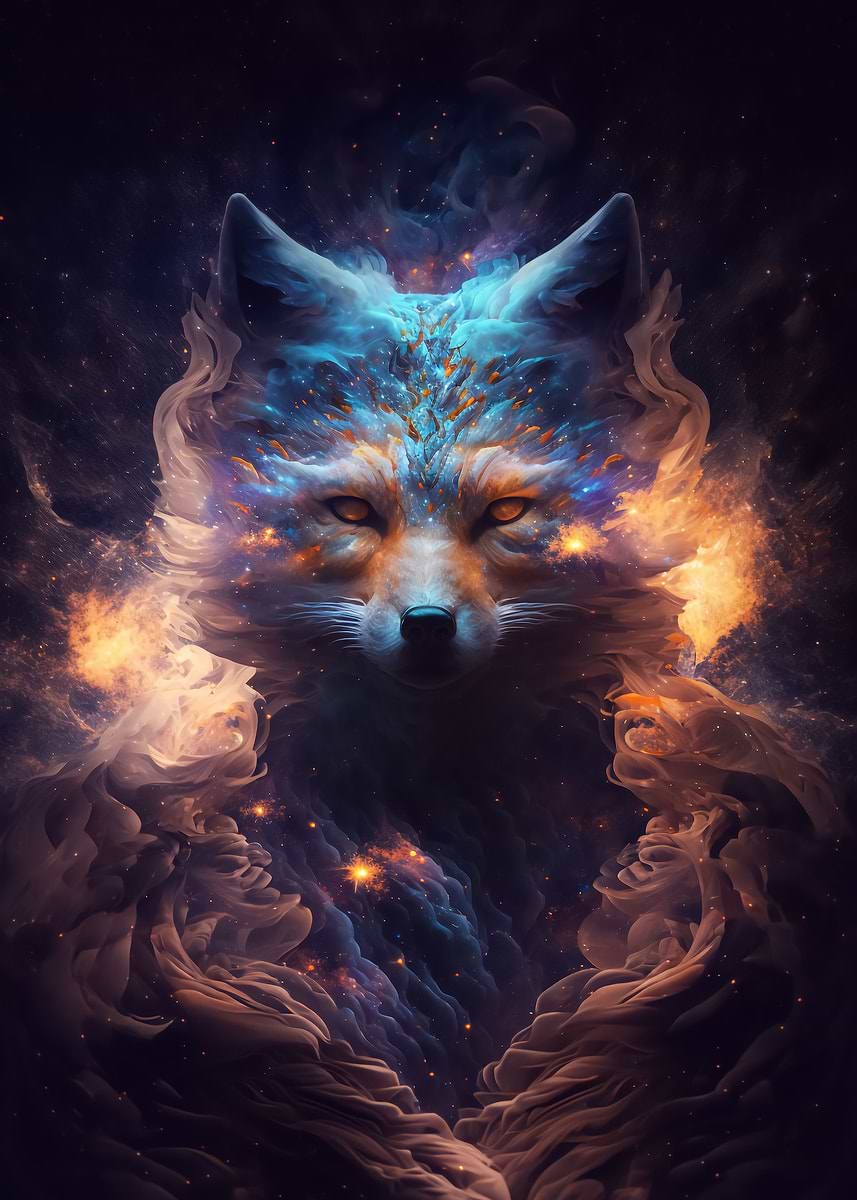'Galactic Fox Kitsune ' Poster, picture, metal print, paint by ...