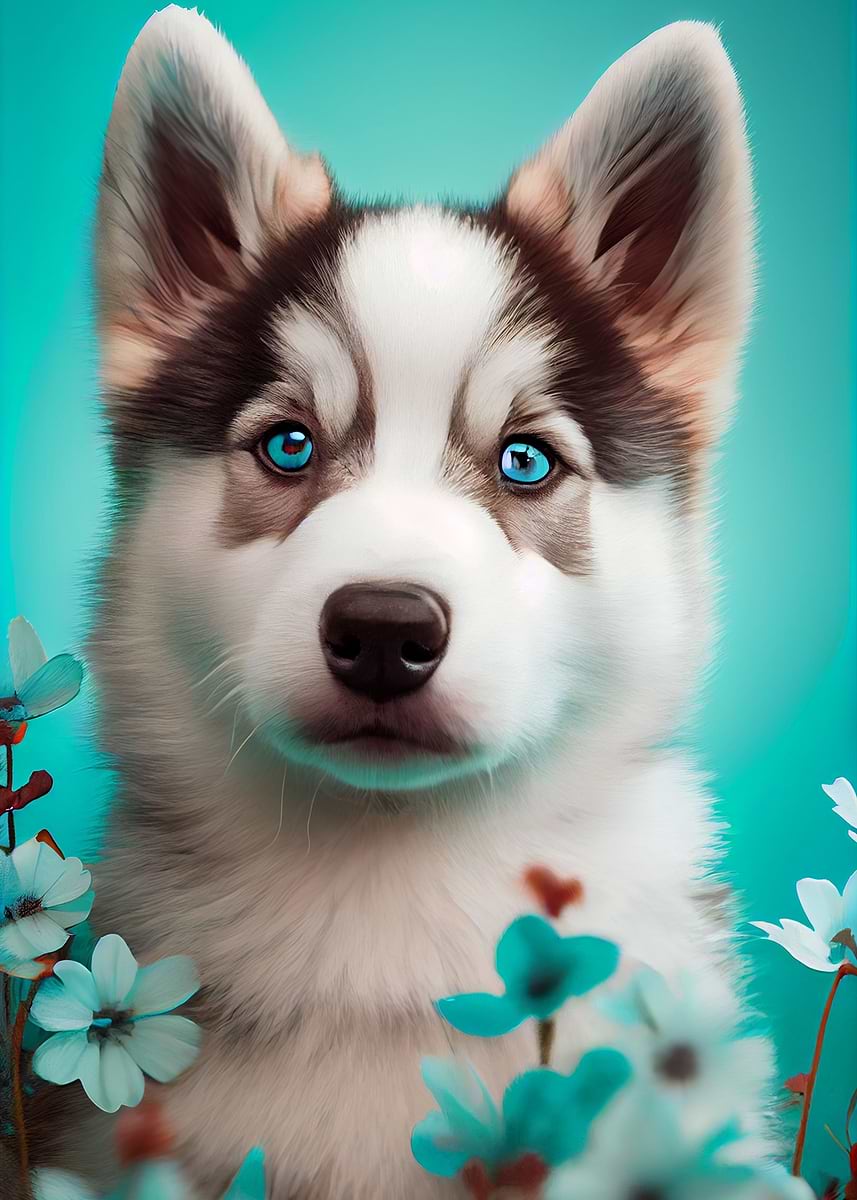 'Husky Cute Poppy' Poster, picture, metal print, paint by DecoyDesign ...