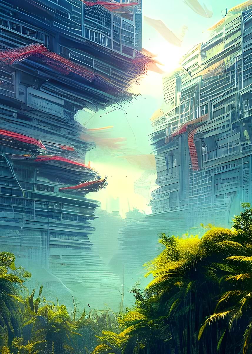 'Nature taking over future' Poster, picture, metal print, paint by ...