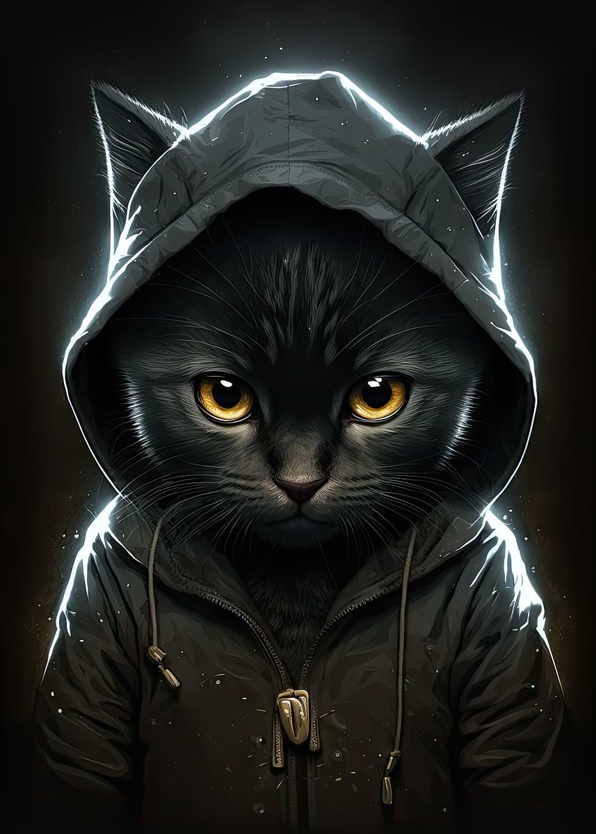 'Black Cat with a Hoodie' Poster, picture, metal print, paint by 21 MXM ...