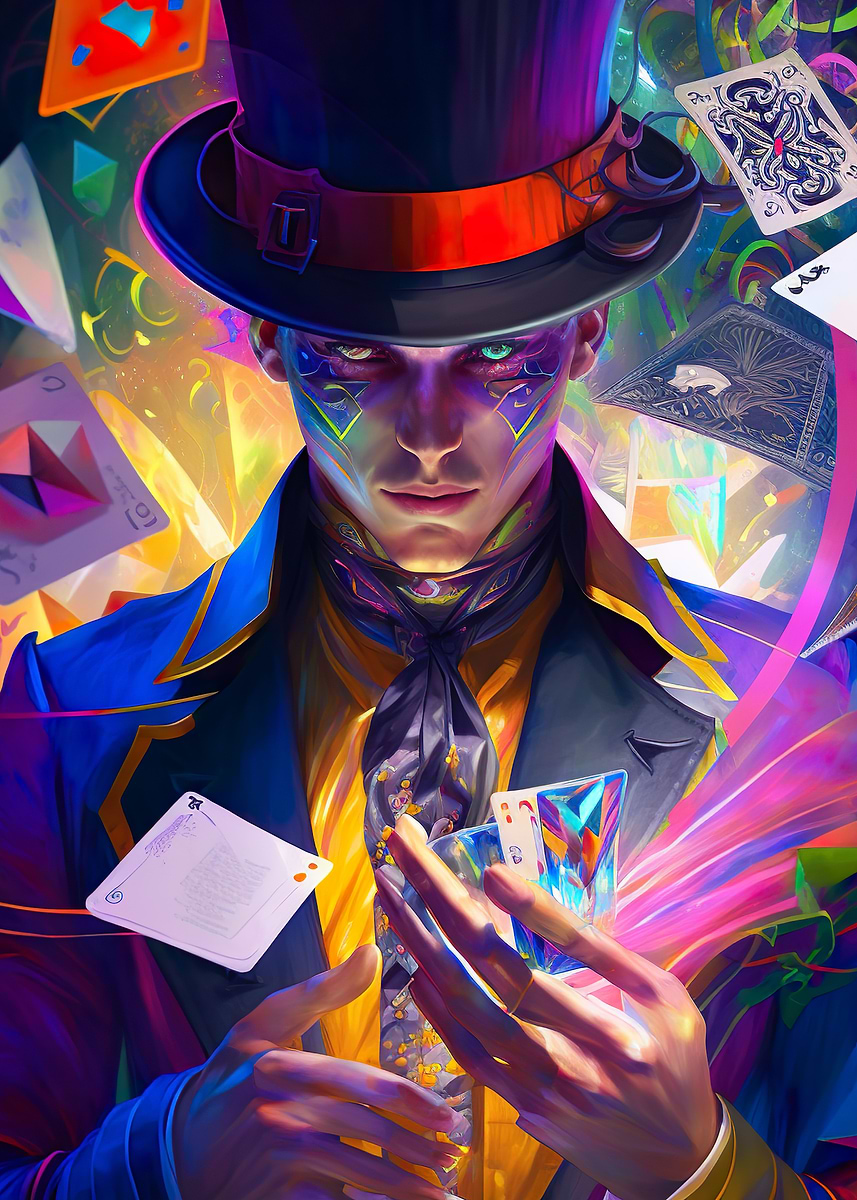 'Vibrant card magician' Poster, picture, metal print, paint by ...