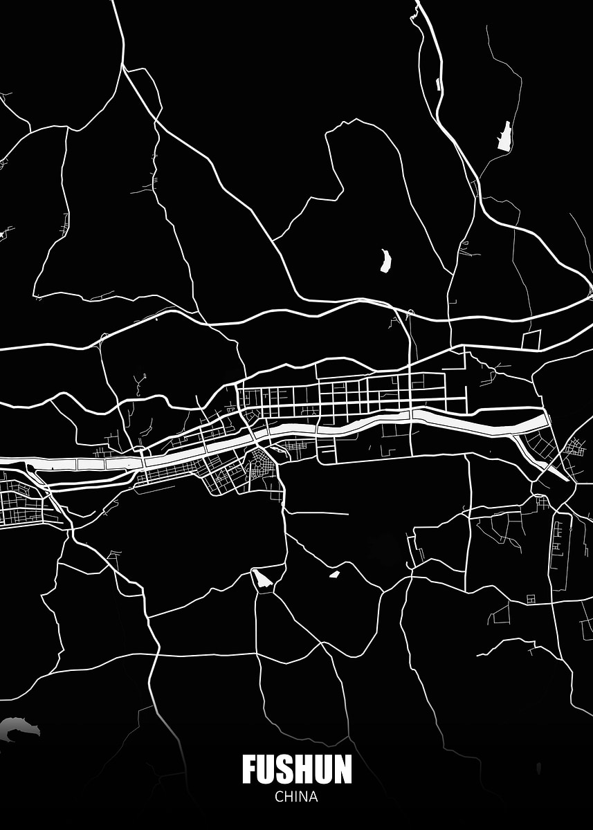 'Fushun China Dark Map' Poster, picture, metal print, paint by Zake ...