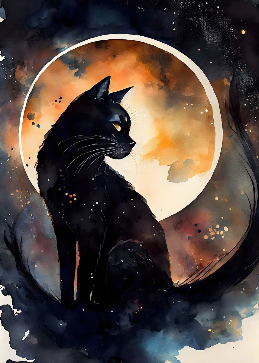 'Black Cat Lunar Eclipse' Poster, picture, metal print, paint by Ali Ch ...