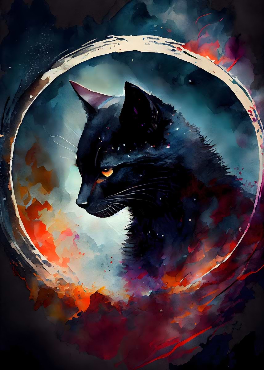 'Black Cat Lunar Eclipse' Poster, picture, metal print, paint by Ali Ch ...