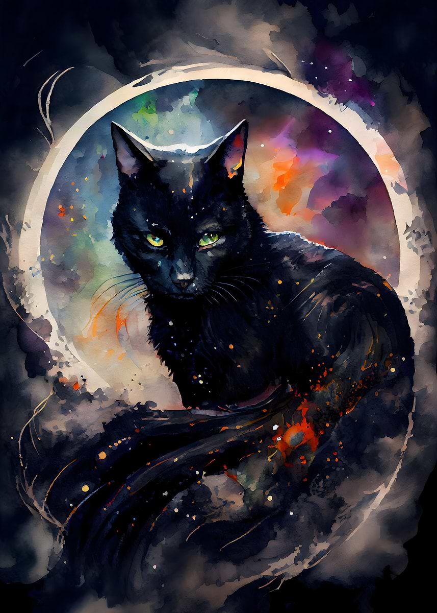 'Black Cat Lunar Eclipse' Poster, picture, metal print, paint by Ali Ch ...