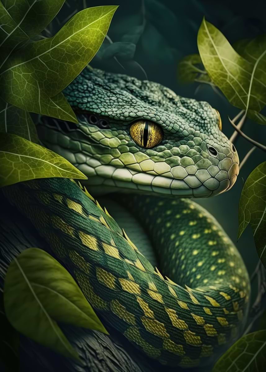 'Snake portrait' Poster, picture, metal print, paint by Byrdyak | Displate