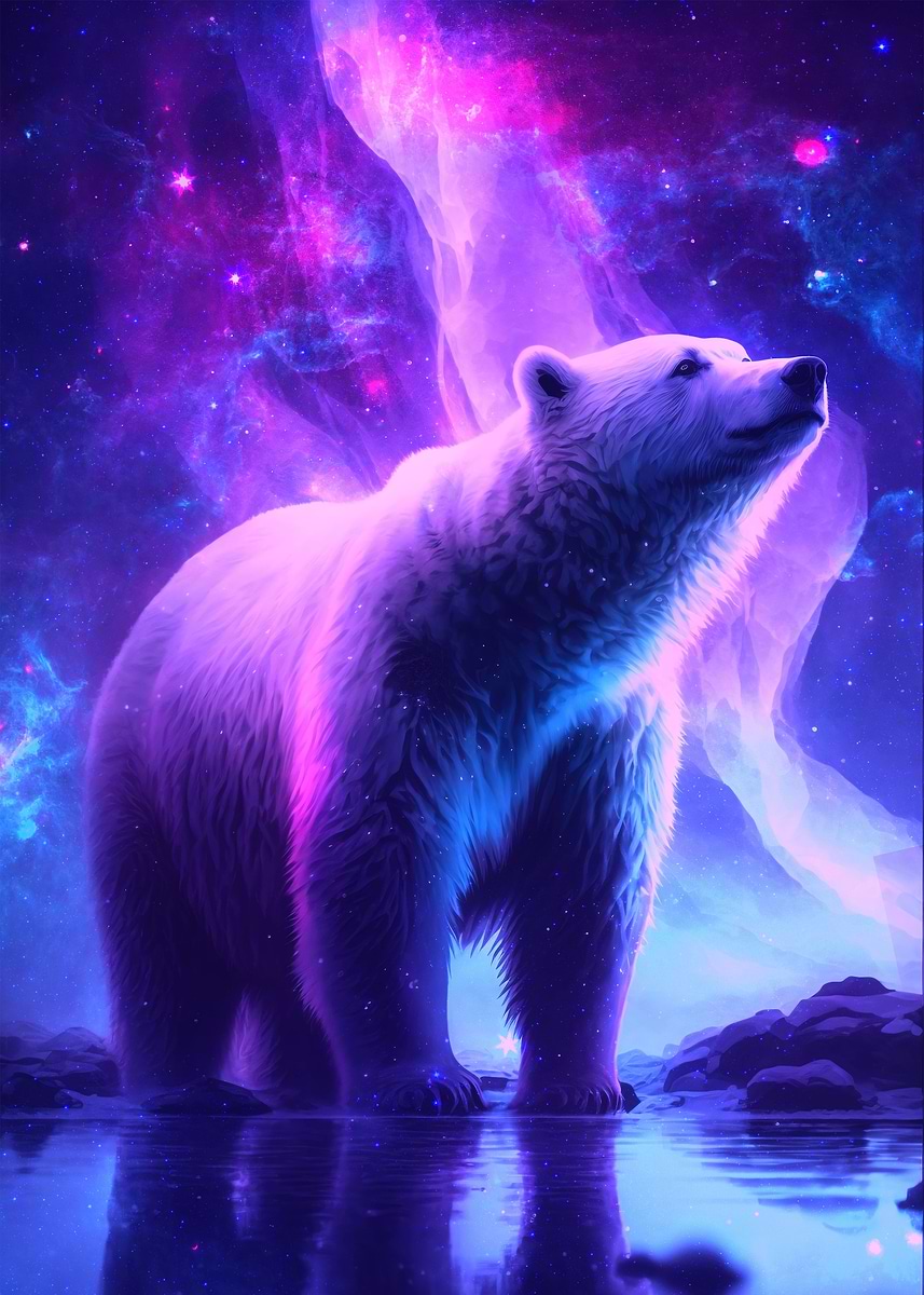 'Galaxy Polar Bear' Poster, picture, metal print, paint by nogar007 | Displate