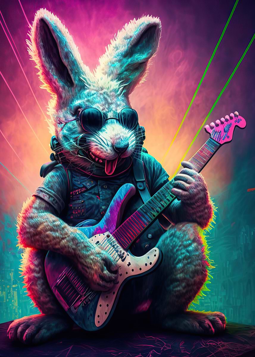 'Rabbit Guitar Animal' Poster, picture, metal print, paint by Siobhan ...