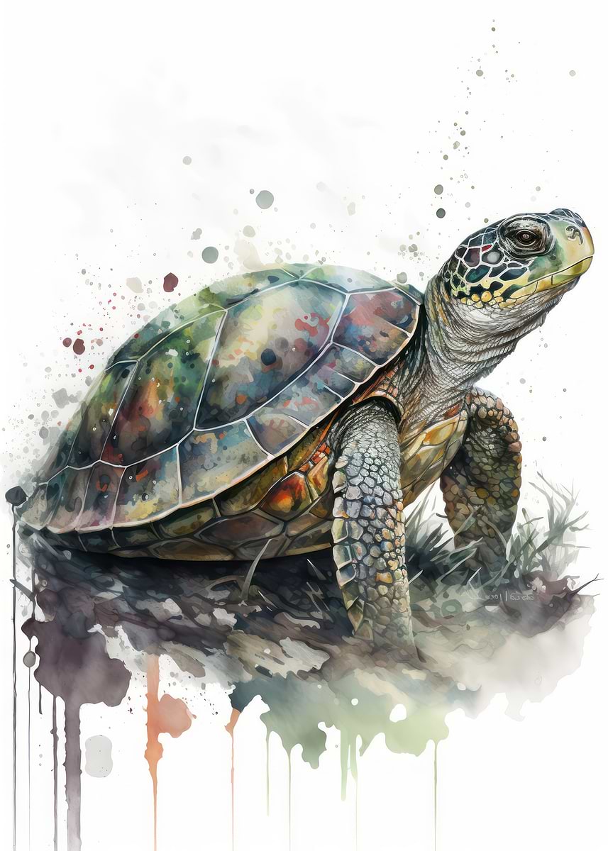 'Turtle Watercolor' Poster, picture, metal print, paint by Usama Design ...