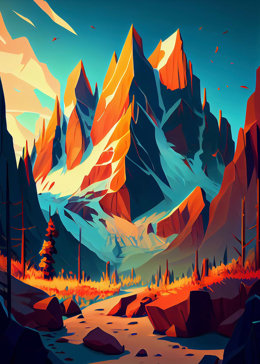 'Orange Mountain Range' Poster, picture, metal print, paint by David ...
