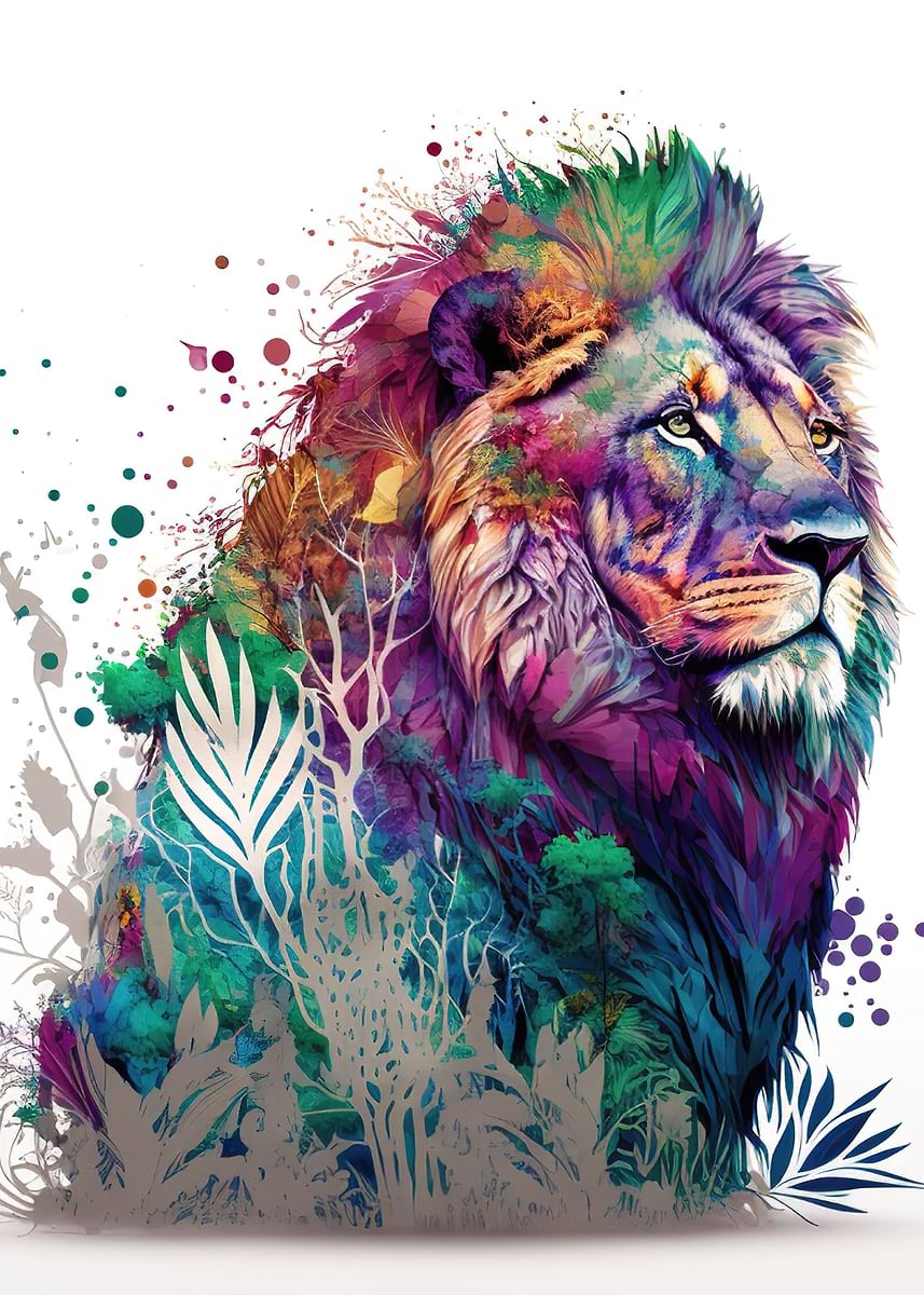 'Colourful Lion' Poster, picture, metal print, paint by Wolf Design ...