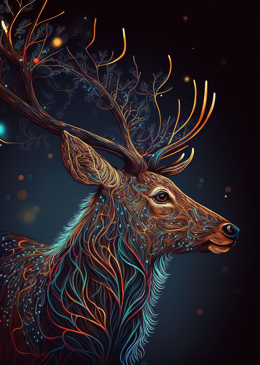 'animal deer neon' Poster, picture, metal print, paint by Jermaine ...
