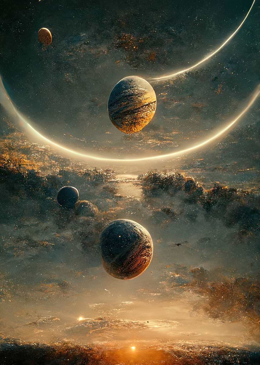 'Planets in space' Poster, picture, metal print, paint by Stephen ...