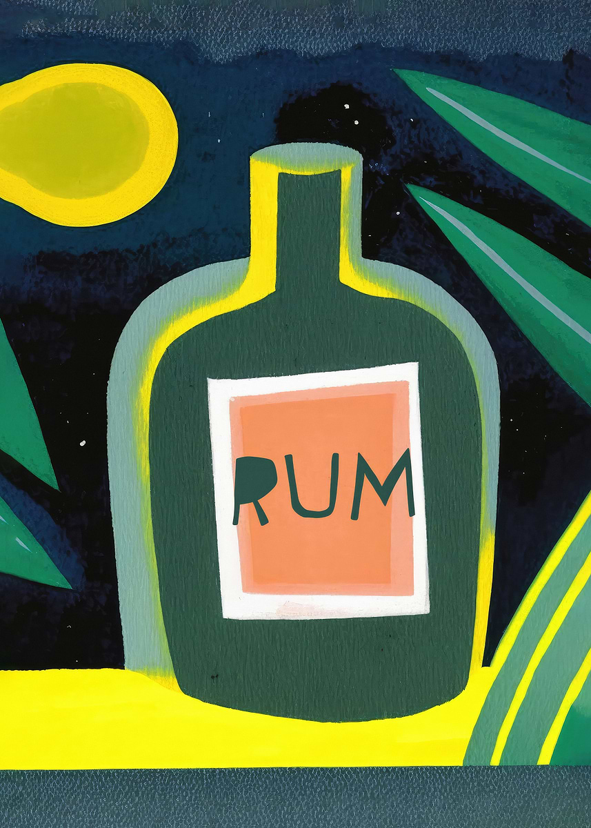 'Tropical Night Rum Bottle' Poster, picture, metal print, paint by ...