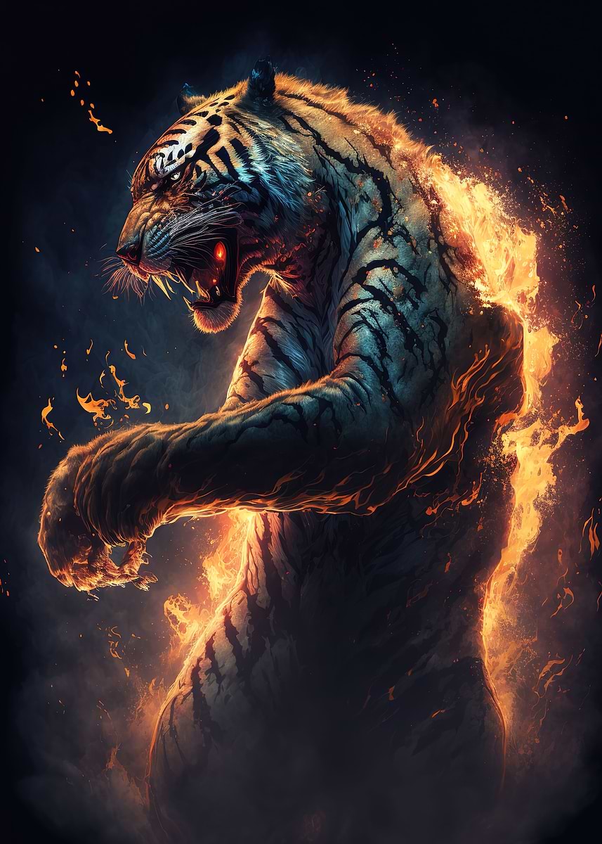 'tiger fire ' Poster, picture, metal print, paint by DEMON SPACE | Displate