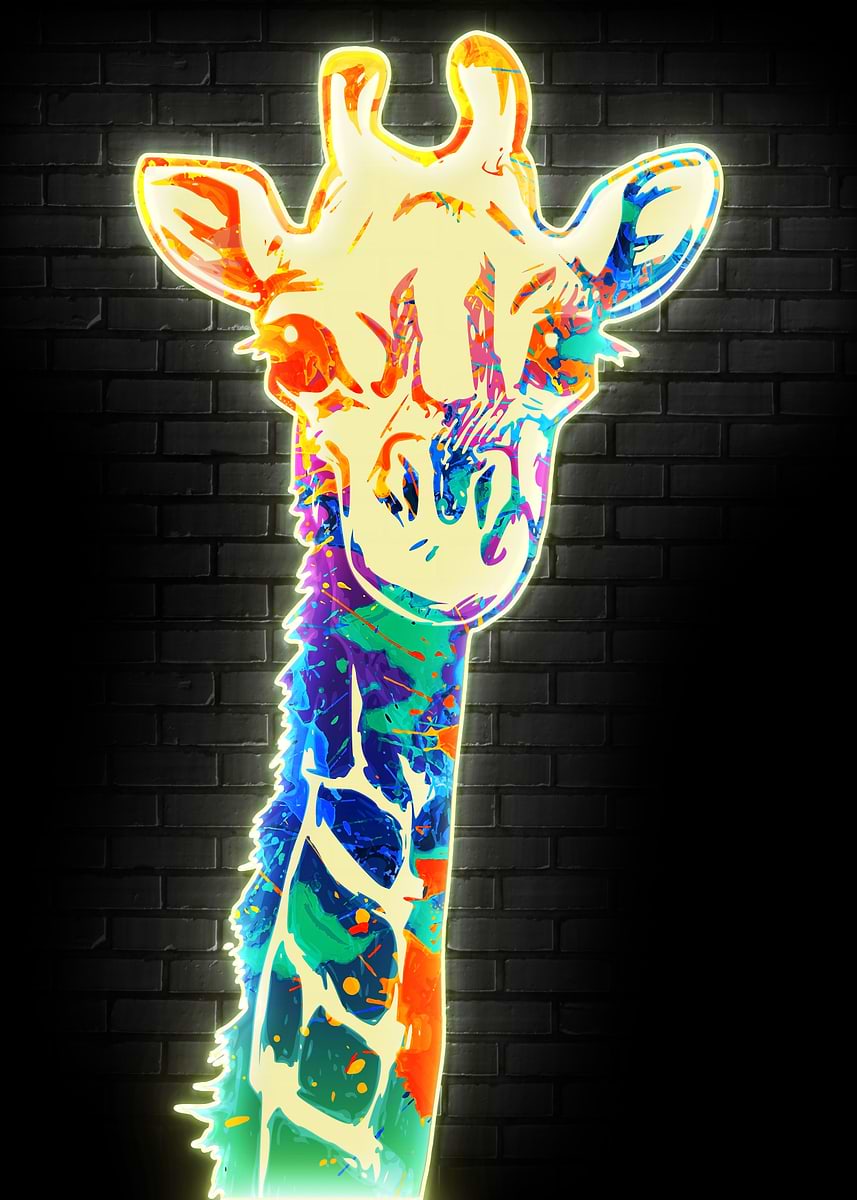 'Giraffe Neon' Poster, picture, metal print, paint by Dalton Joyce ...