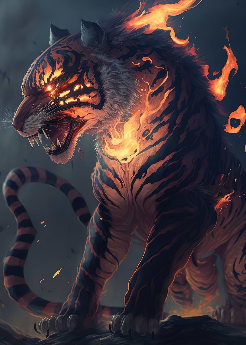 'tiger fire ' Poster, picture, metal print, paint by DEMON SPACE | Displate