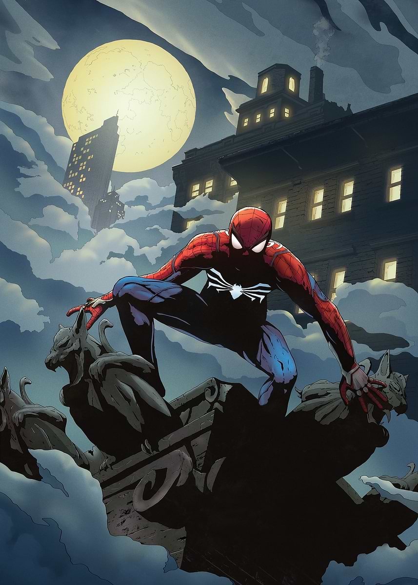 'Spider-Man on Gargoyle Perch' Poster, picture, metal print, paint by ...