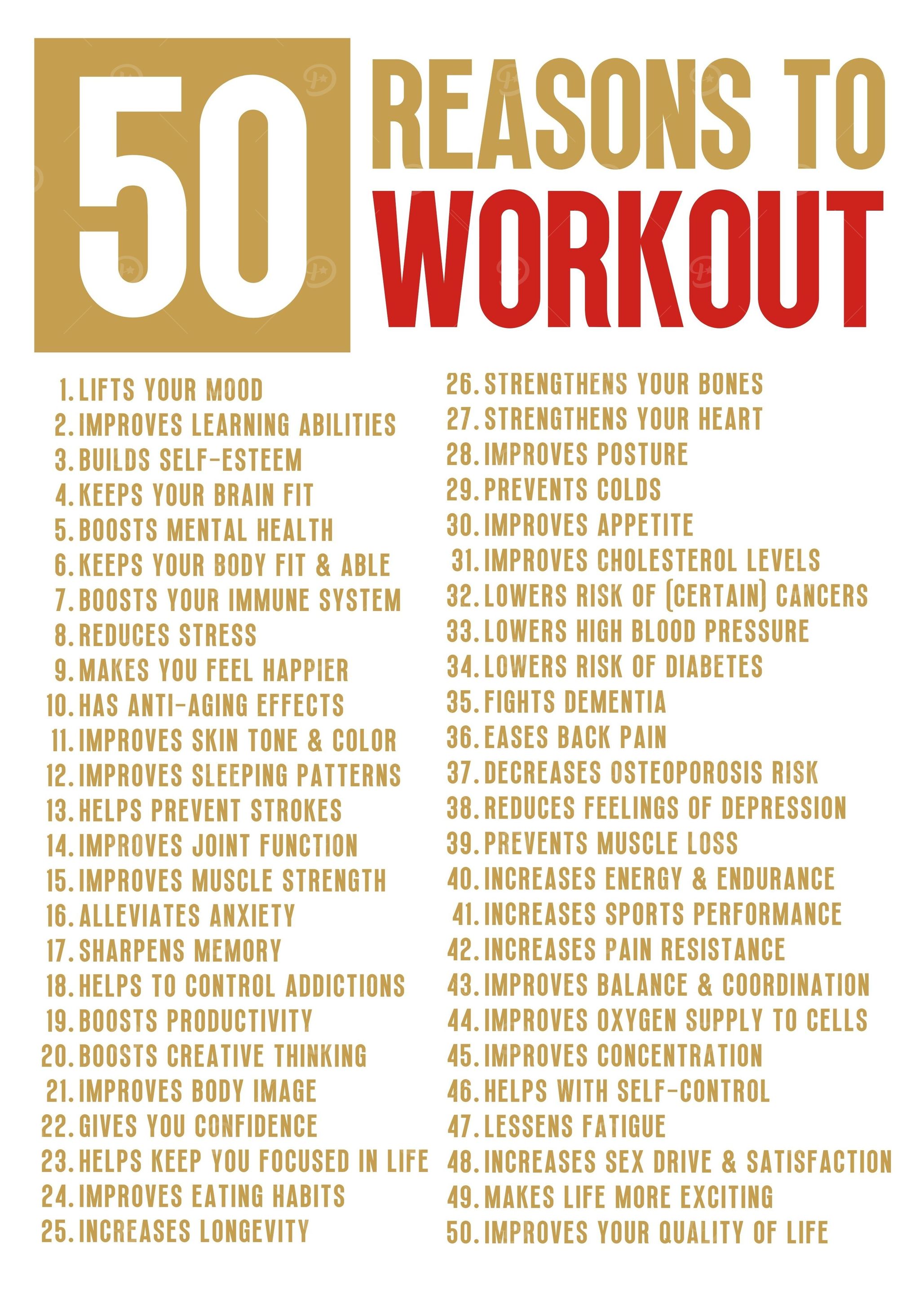 '50 Reason to Workout' Poster, picture, metal print, paint by Yess ...