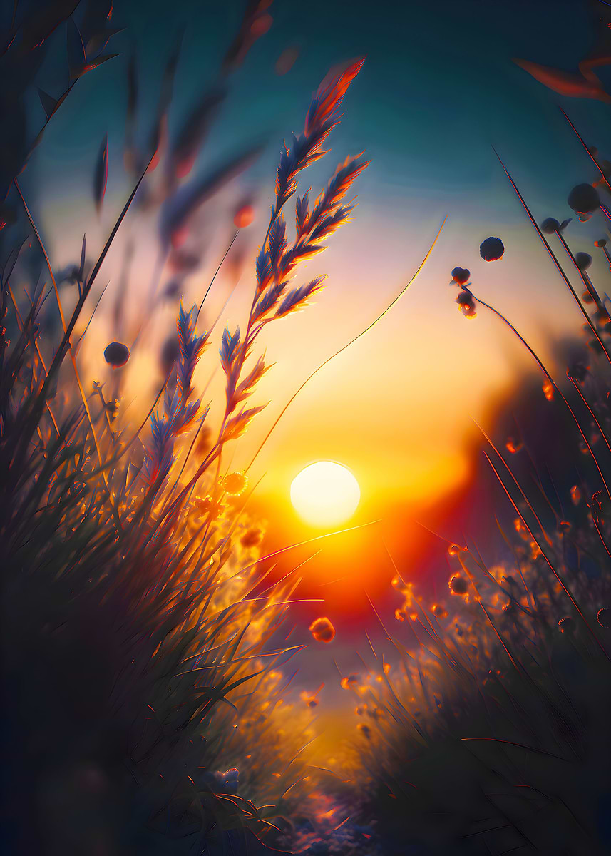 'Reed Grass Sunrise Sunset' Poster, picture, metal print, paint by ...