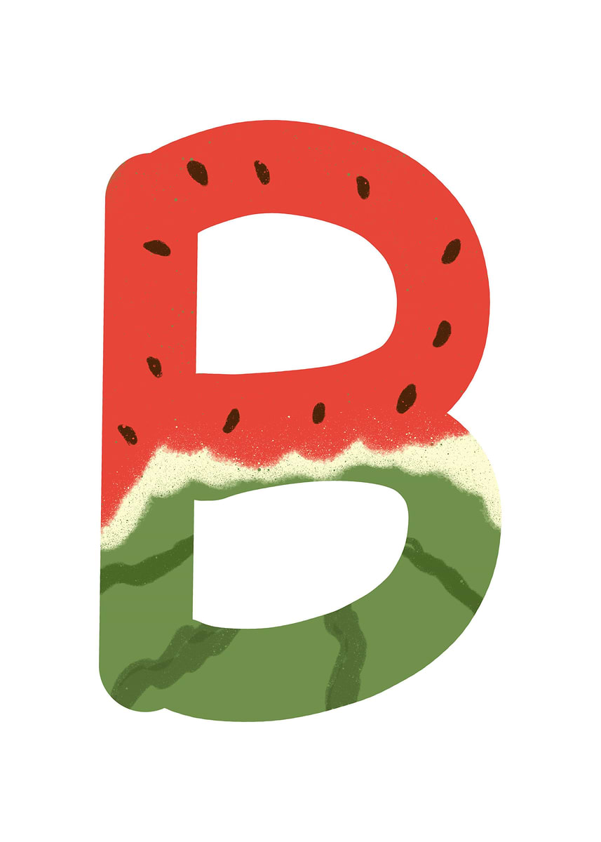 'Funny Letter B Water Melon' Poster, picture, metal print, paint by ...
