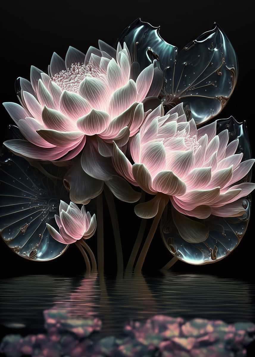 'pink lotus flowers' Poster, picture, metal print, paint by Silhouette ...