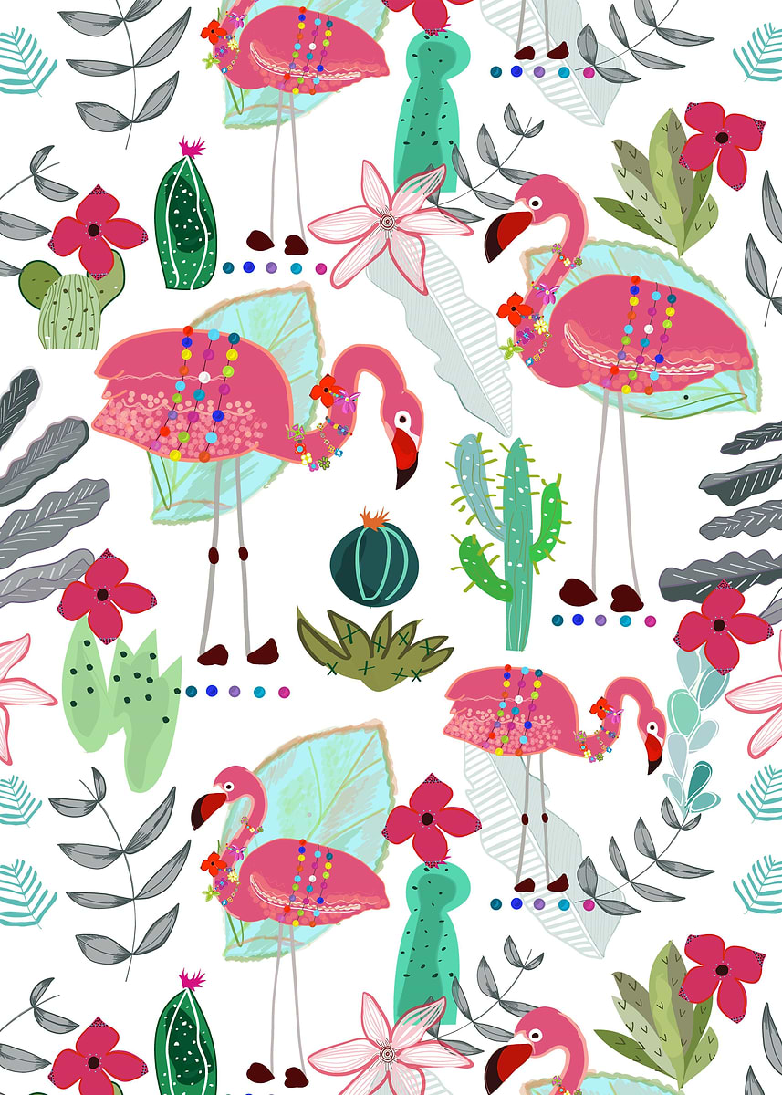 'Flamingo and cactus ' Poster, picture, metal print, paint by Gulsen ...