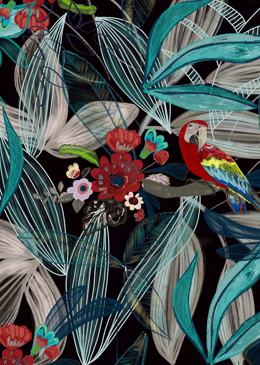 'Tropical summer parrot' Poster, picture, metal print, paint by Gulsen ...