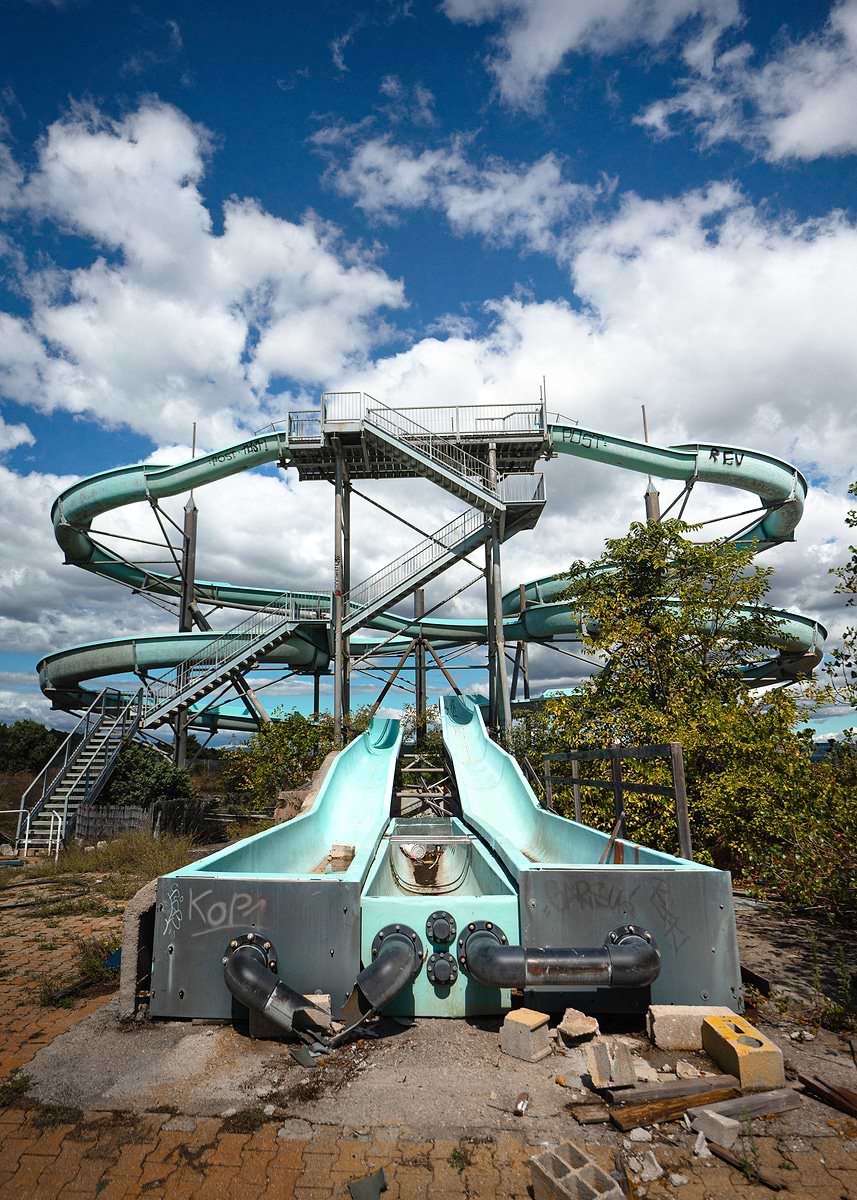 'Abandoned water slide' Poster, picture, metal print, paint by ...