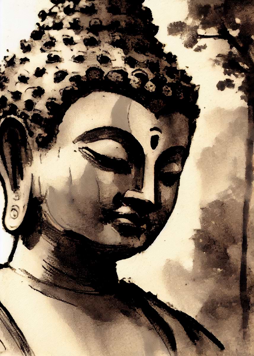 'Tranquil Buddha Ink Wash' Poster, picture, metal print, paint by ...