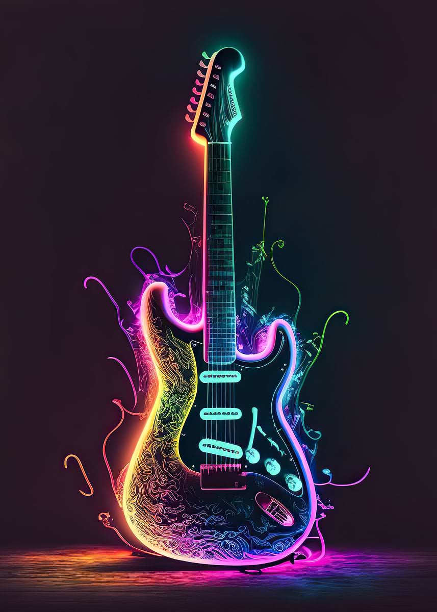 'Neon guitar' Poster, picture, metal print, paint by Atlas Mcguire ...