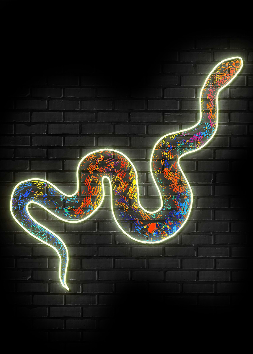 'Neon predator snake' Poster, picture, metal print, paint by Morgan ...