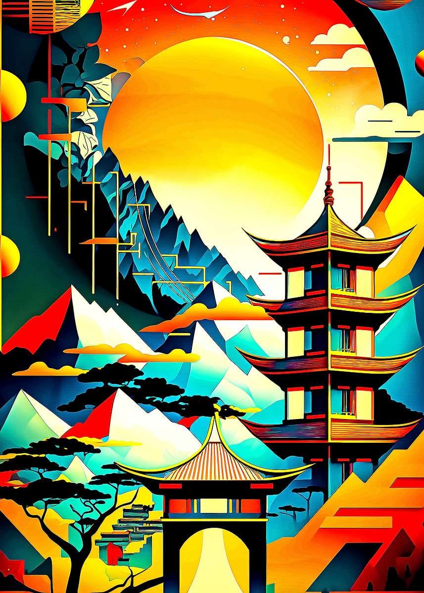 'Japan Temple Abstract' Poster, picture, metal print, paint by Artirs ...