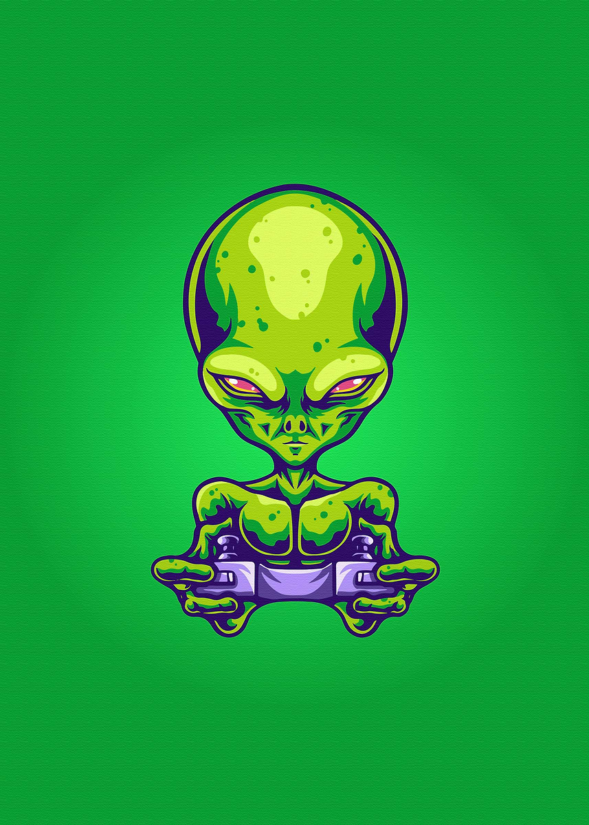 'Alien playing gamer' Poster, picture, metal print, paint by ...