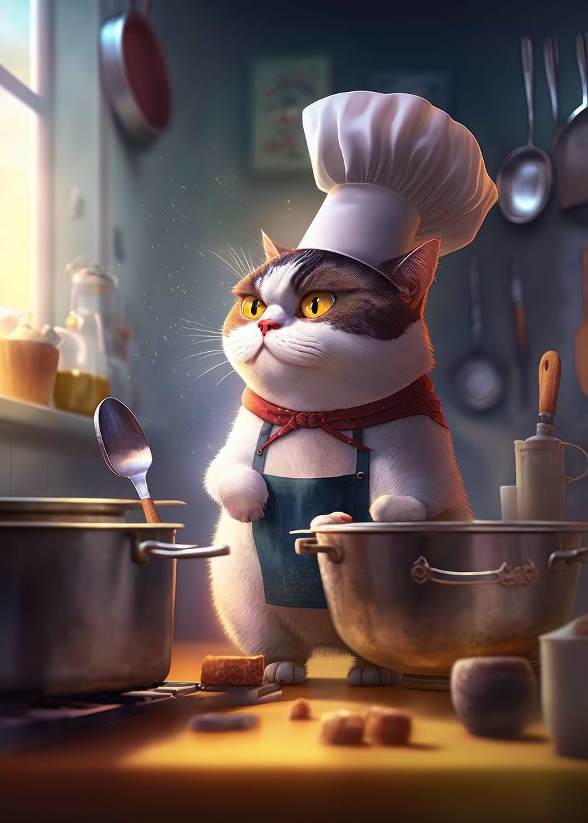 'Funny Cat Chef Cook' Poster, picture, metal print, paint by Zenz ...