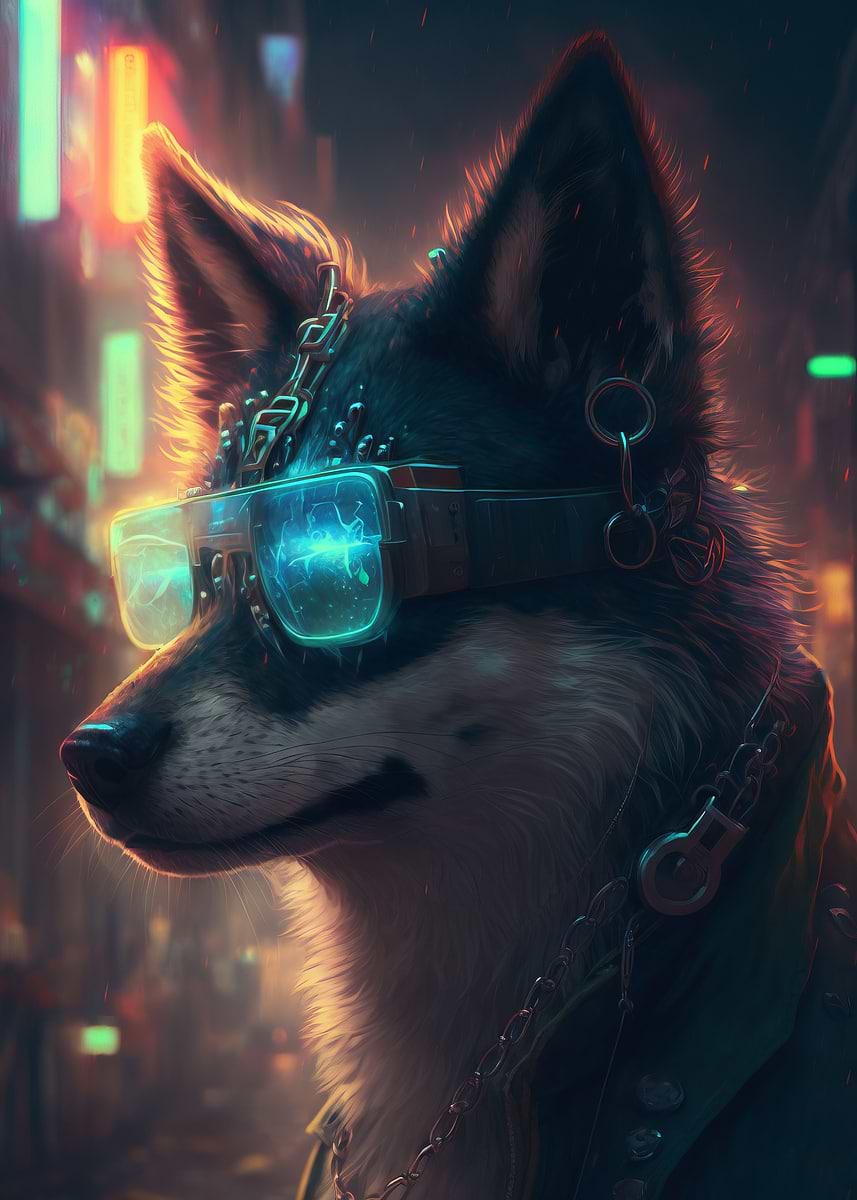 'The Vintage Cyberpunk Dog' Poster, picture, metal print, paint by ...