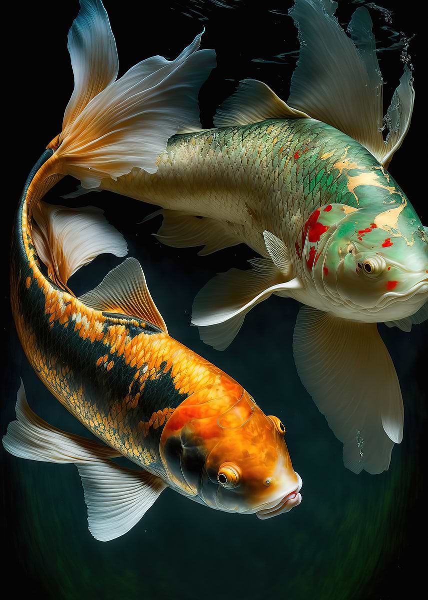 'koi fish in the lake' Poster, picture, metal print, paint by Brax Rice ...