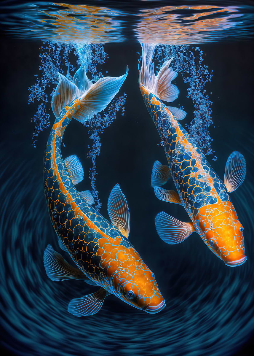 'koi fish in the lake' Poster, picture, metal print, paint by Brax Rice ...