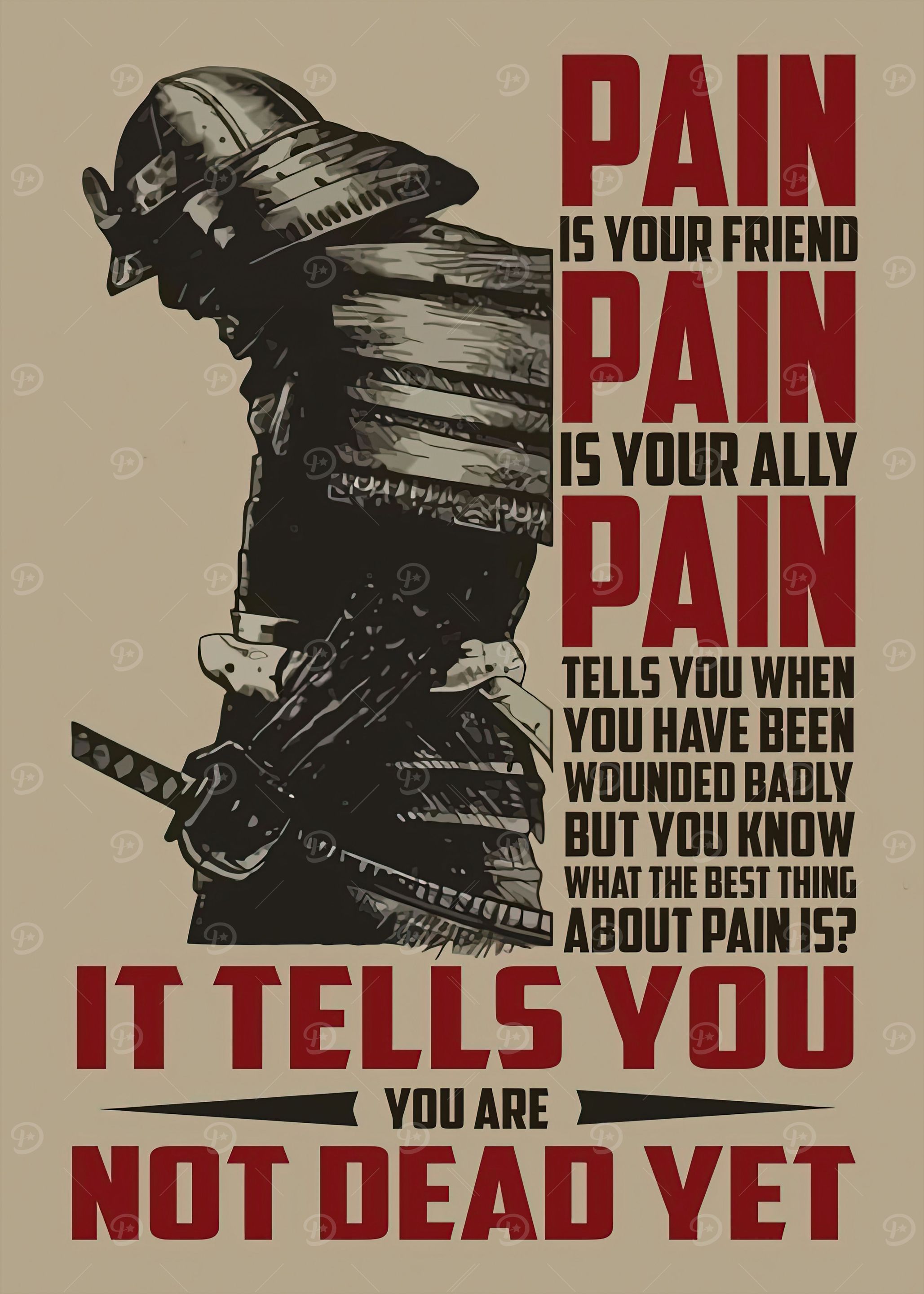 'Samurai Pain Quotes' Poster, picture, metal print, paint by Nobody ...